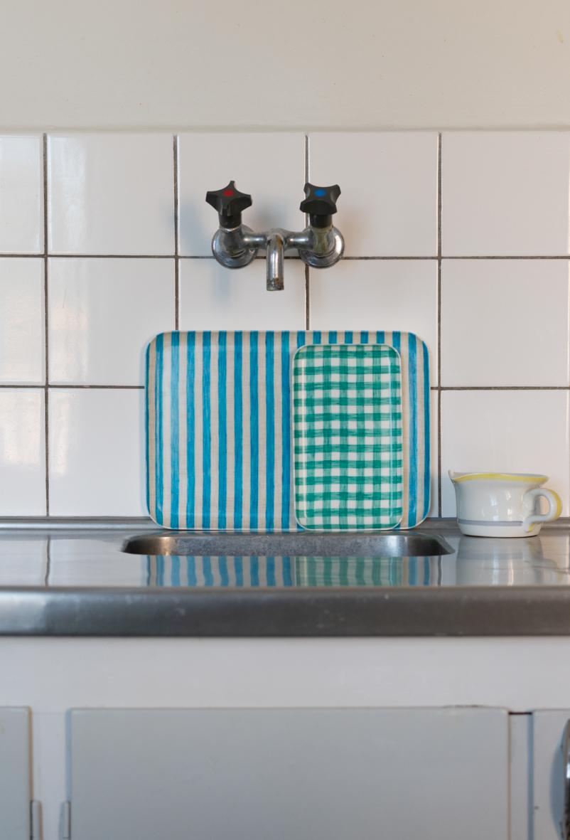 Linen Coating Tray, small, jules, green white check – Woody's Mercantile